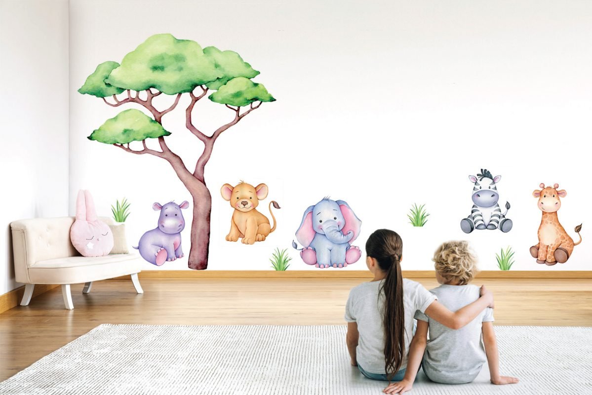 Large Safari Animals Wall decals Set - Removable Wallpapers, Wall ...